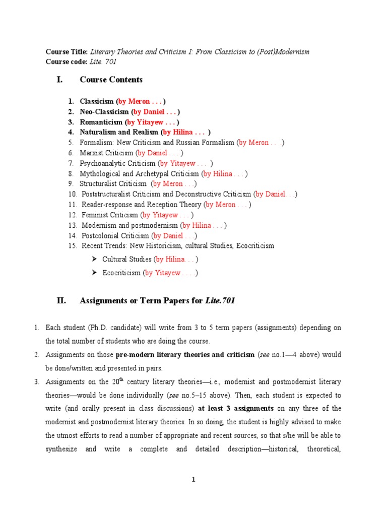 Lite 701 - Assignments - Nov.16.2022 | PDF | Literary Theory | Postmodernism