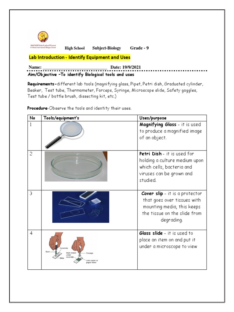 Activity 1-Introduce Biological Tools | PDF | Laboratory Equipment | Tools