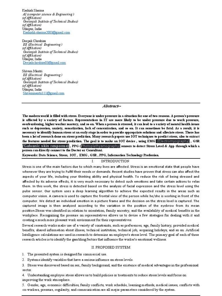 Stress Managemnet Report | PDF | Machine Learning | Emotions