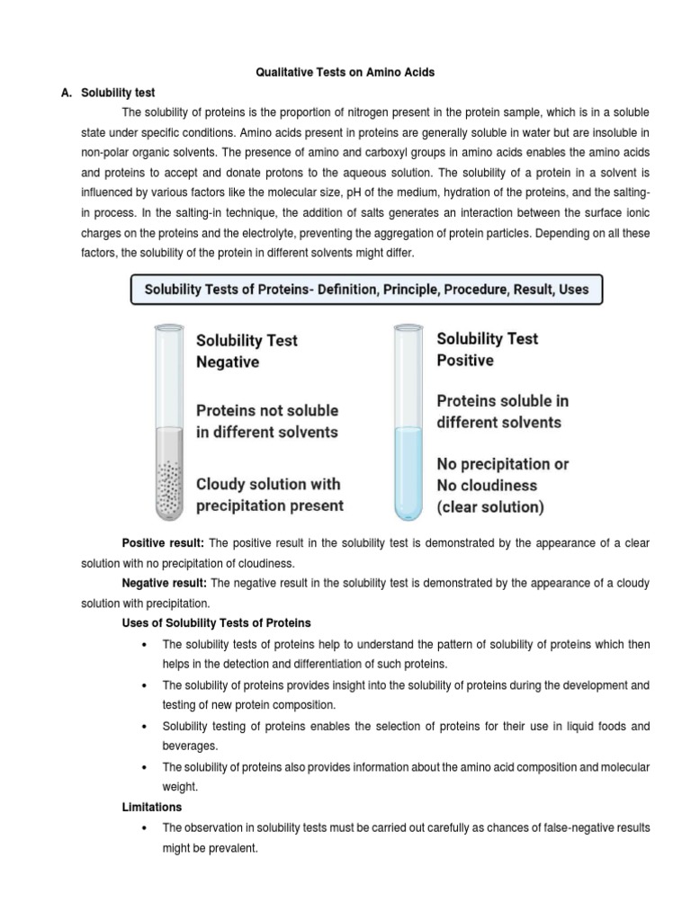 Qualitative Tests On Amino Acids and Proteins | PDF | Solubility ...