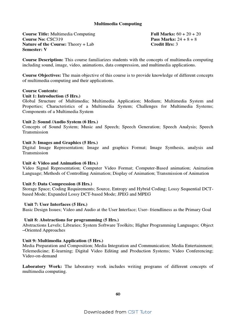 Multimedia Computing Syllabus | PDF | Data Compression | Multimedia