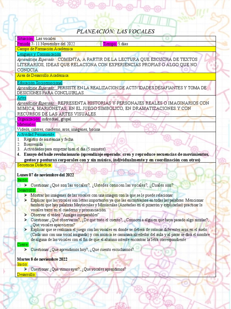 Planeación Didáctica: Las Vocales | PDF