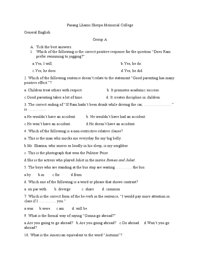 BEd First Year Question (General English) | PDF | Essays | Grammar