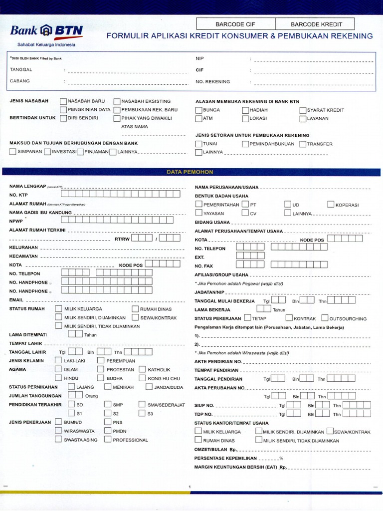 Form Pengajuan Kedit BTN | PDF