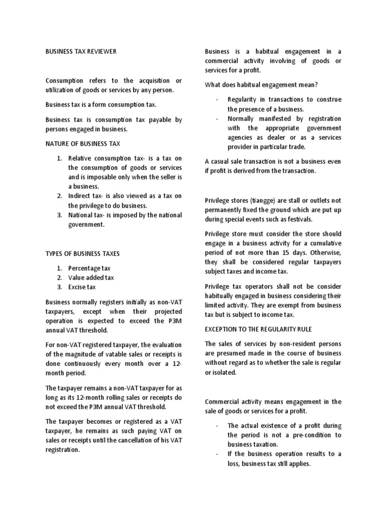 Business Tax Reviewer I | PDF | Taxes | Value Added Tax