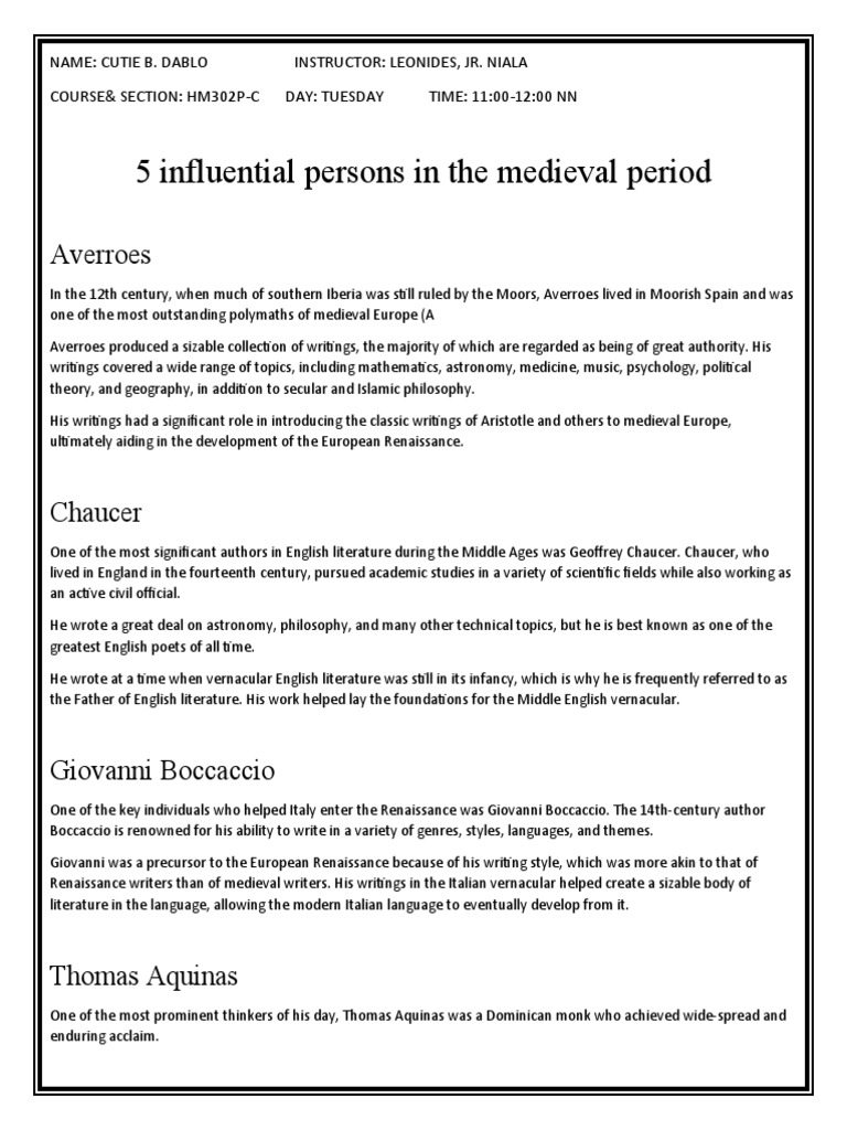 5 Influential Persons in The Medieval Period | PDF | Thomas Aquinas ...