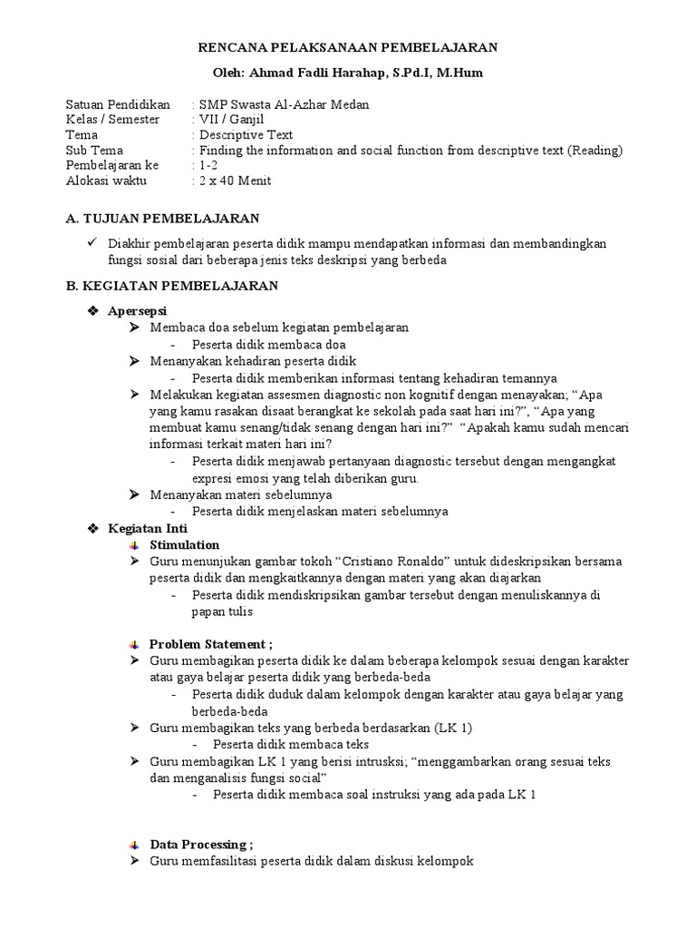 Bahasa Inggris - Descriptive Text - Kelas 7 - Simulasi CPG 2 | PDF
