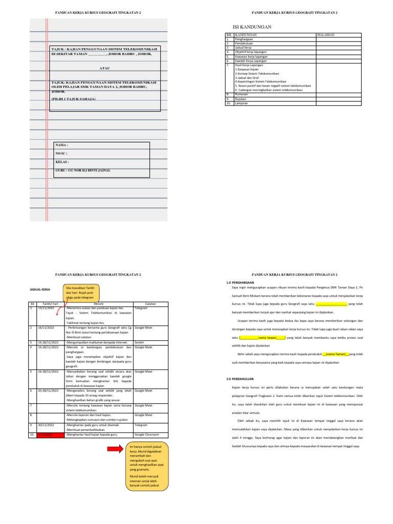 Template Kerja Kursus Geo Ting 2 | PDF