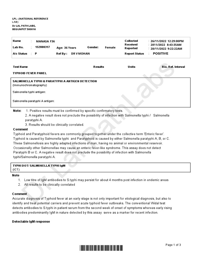 Manasa Typhoid Report | PDF