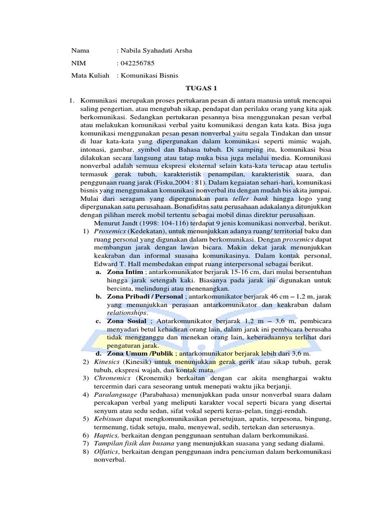 Tugas 1 - Komunikasi Bisnis | PDF | Karier & Perkembangan | Sains & Matematika