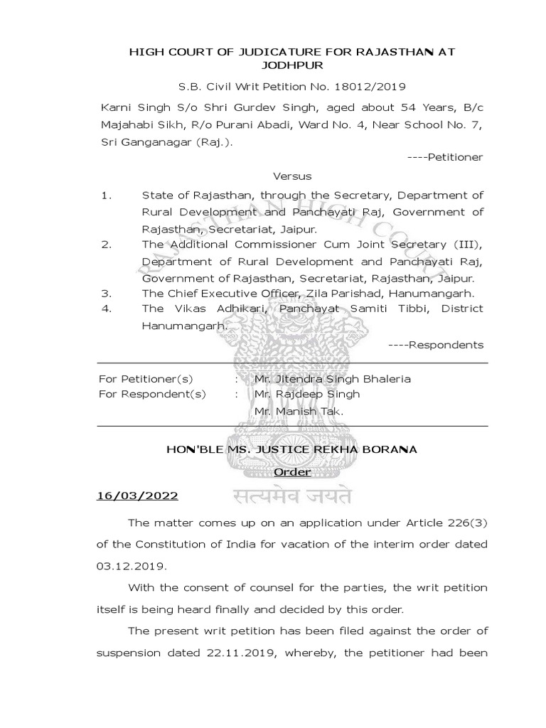 Quashing Suspension Order by Justice Borana | PDF | Government | Justice
