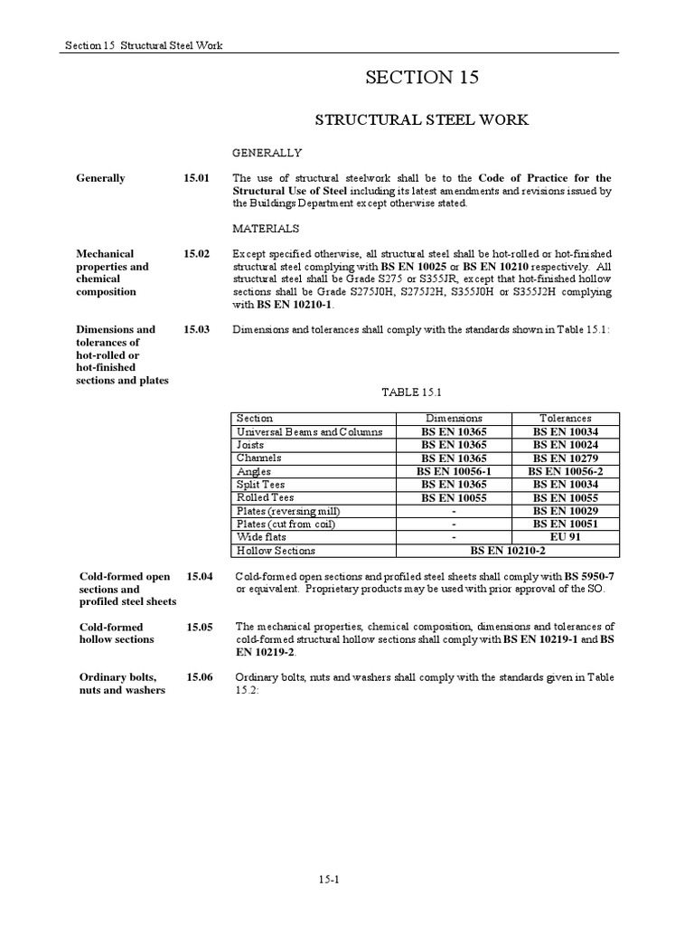 Section 15 - Structural Steel Work | PDF | Screw | Structural Steel