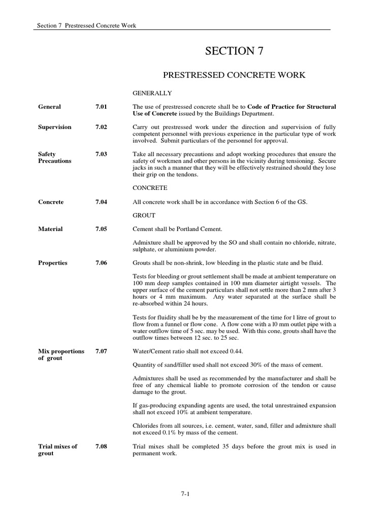 Section 7 - Prestressed Concrete Work | PDF