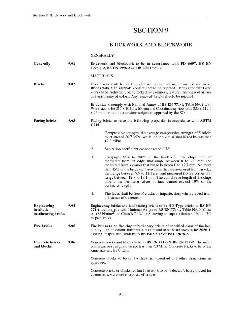Brickwork and Blockwork Specifications | PDF | Brick | Mortar (Masonry)