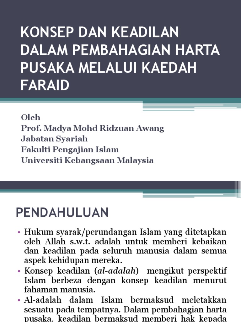 Konsep Dan Keadilan Dalam Pembahagian Harta Pusaka Melalui Kaedah ...