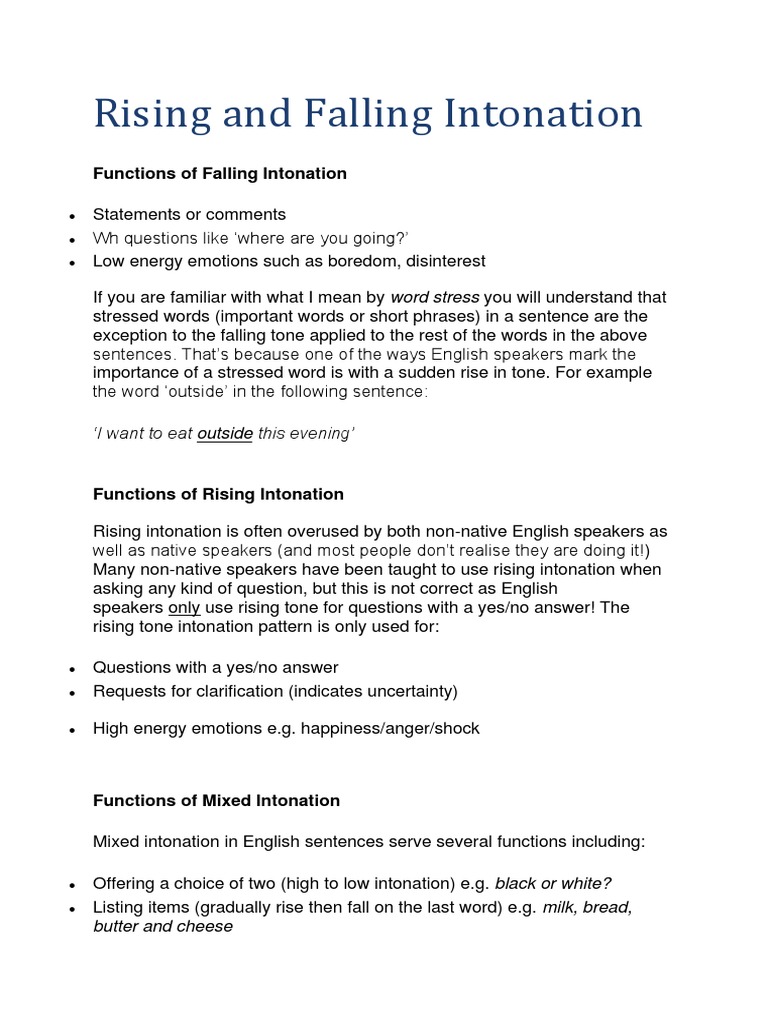 Rising and Falling Intonation Rules | PDF