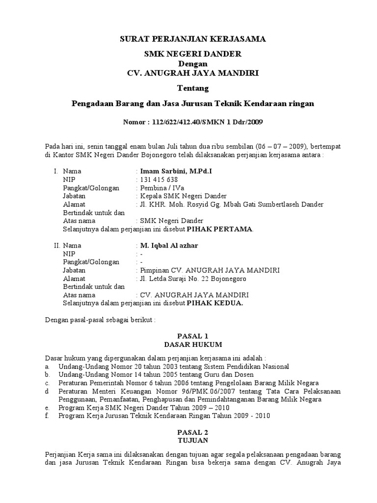 25 SURAT PERJANJIAN Kerjasama Pengadaan Barang | PDF