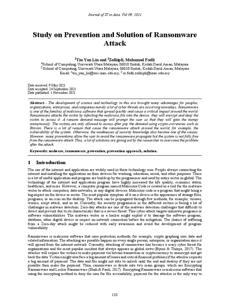 Study On Prevention and Solution of Ransomware Att | PDF | Ransomware | Malware