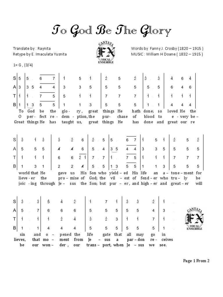 "To God Be The Glory Sheet Music" | PDF | Christian Songs | Hymns