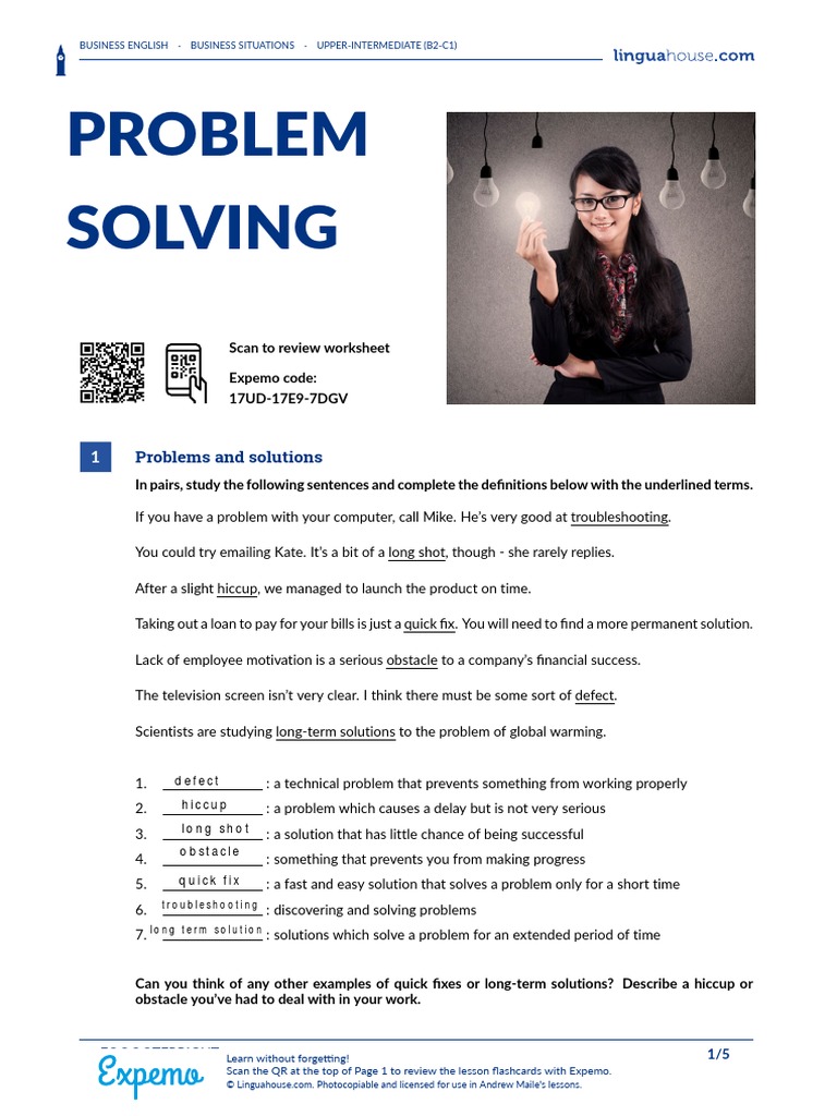 Problem Solving in Business Worksheet | PDF