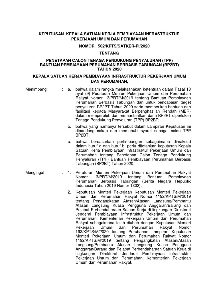 SK Tim Seleksi TPP BP2BT | PDF