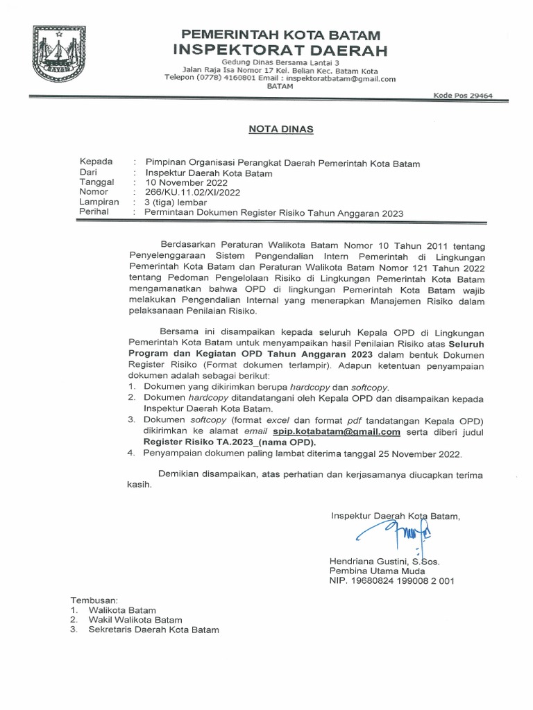 Surat Permintaan Register Risiko 2023 | PDF