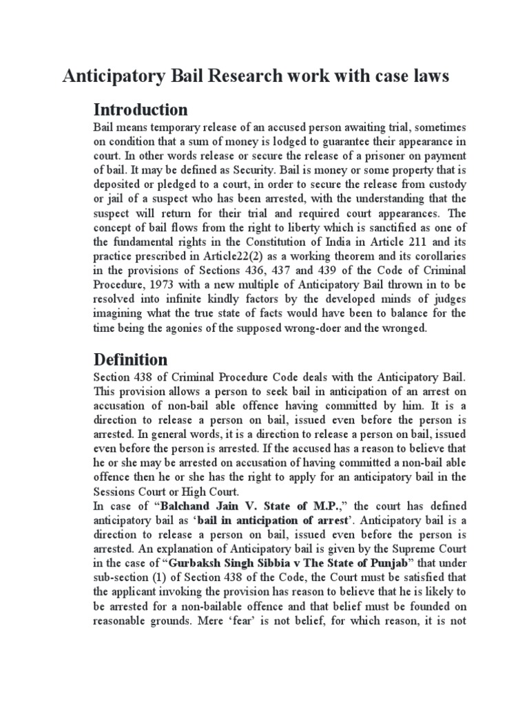 Anticipatory Bail Research Work With Case Laws | Download Free PDF ...