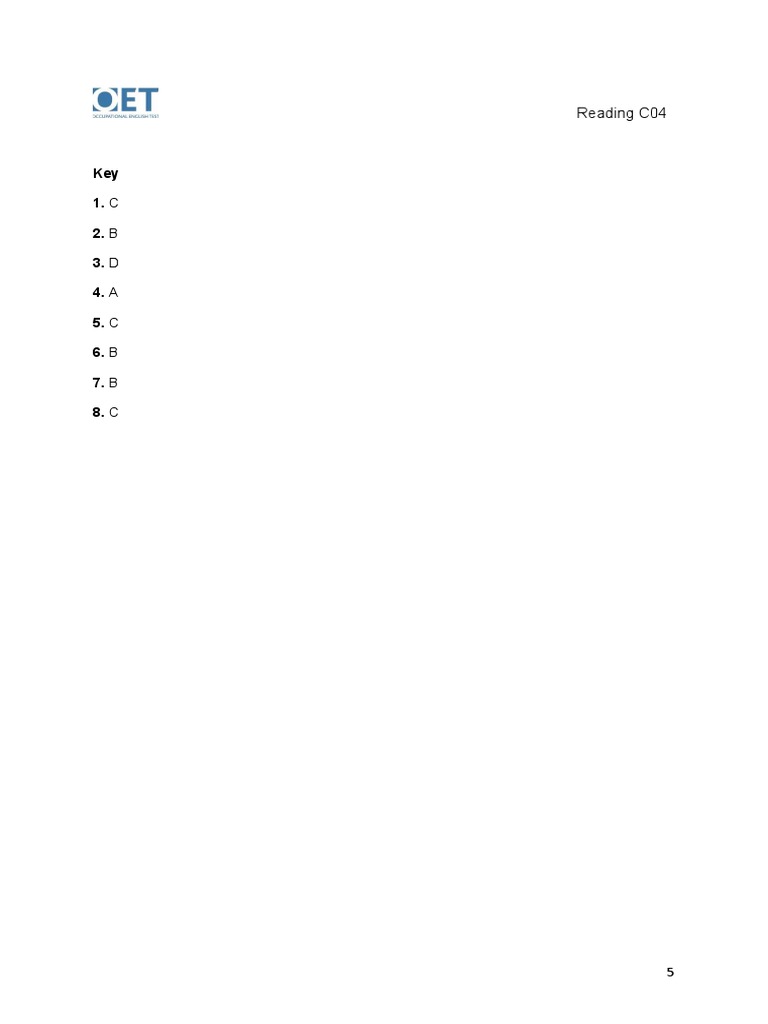 OET Reading C04 - Answers | PDF