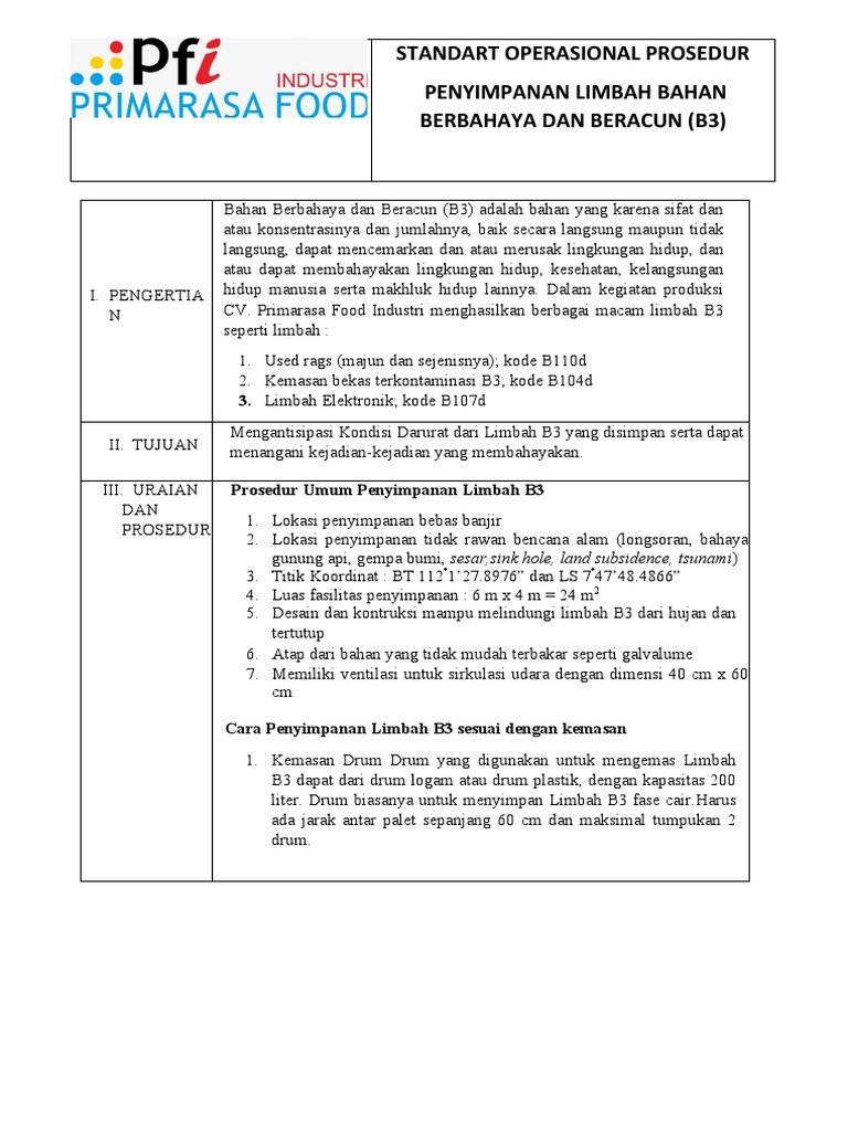 SOP Penyimpanan B3 | PDF