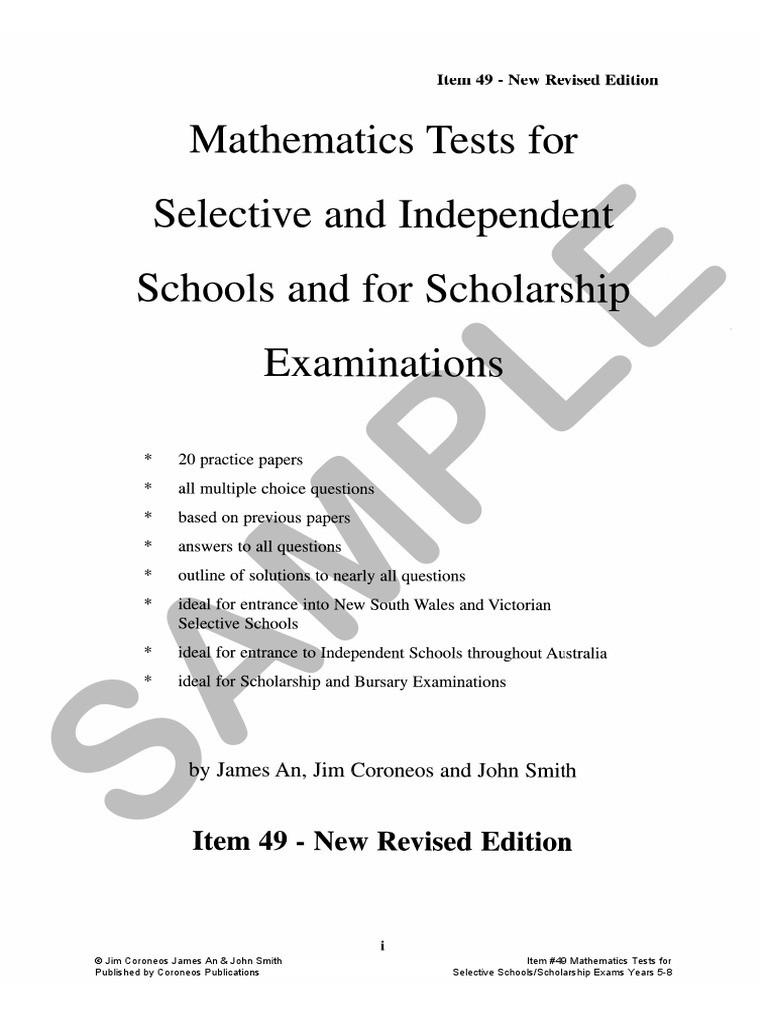 Cor49 SAMPLE 9781862940697 Mathematics Test For Selective Scholarship | PDF