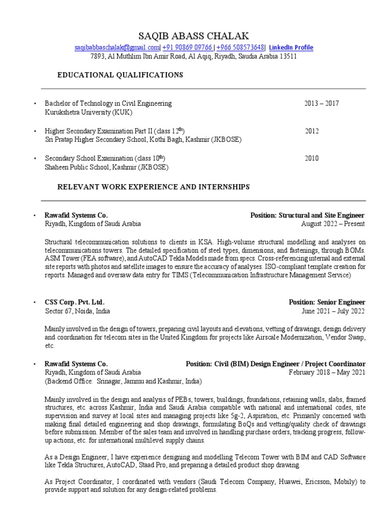 Saqib Abass Chalak - CV | PDF | Computer Aided Design | Autodesk