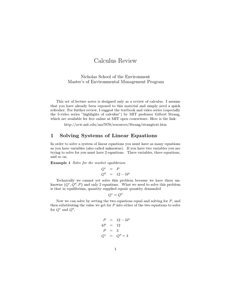 Calculus Review Handout 1 | PDF
