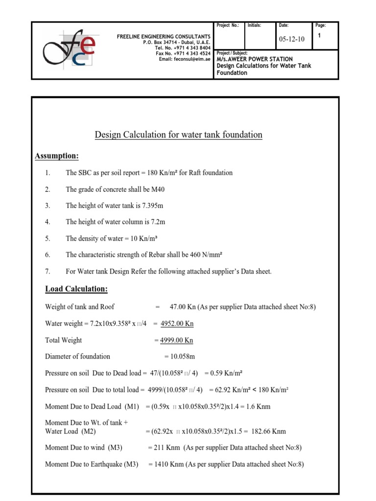 Water Tank Foundations Design | PDF | Building Engineering | Civil ...