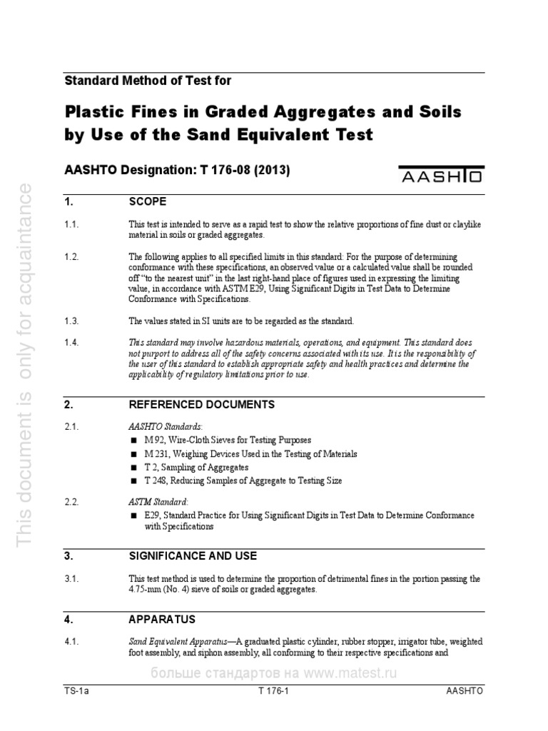 AASHTO T 176: Sand Equivalent Test | PDF