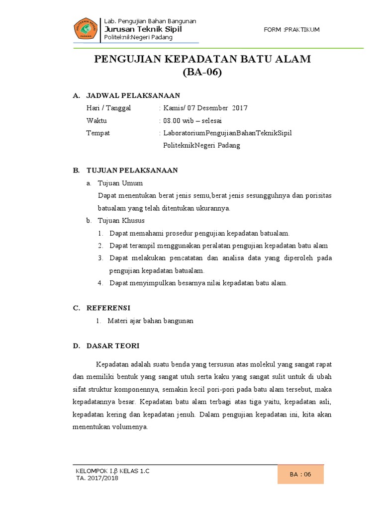Pengujian Kepadatan Batu Alam Teknik Sipil | PDF