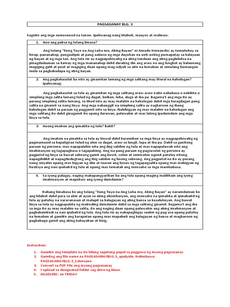Template For Pagsasanay Blg. 3 | PDF