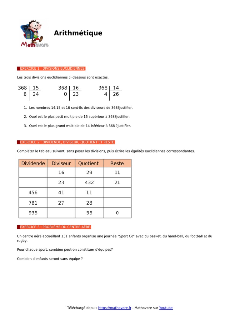 Arithmetique Exercices de Maths en 3eme Corriges en PDF | PDF