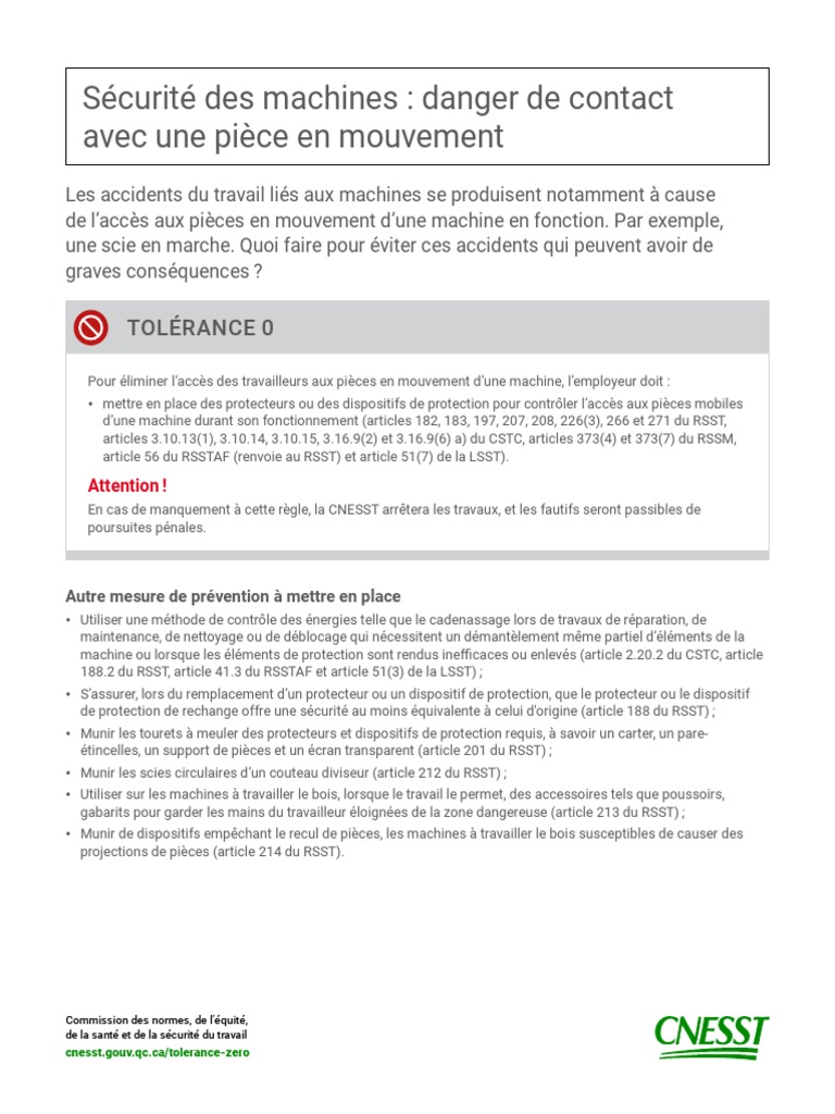 Tolérance Zéro CNESST : Sécurité Machines | PDF | Maison et jardin