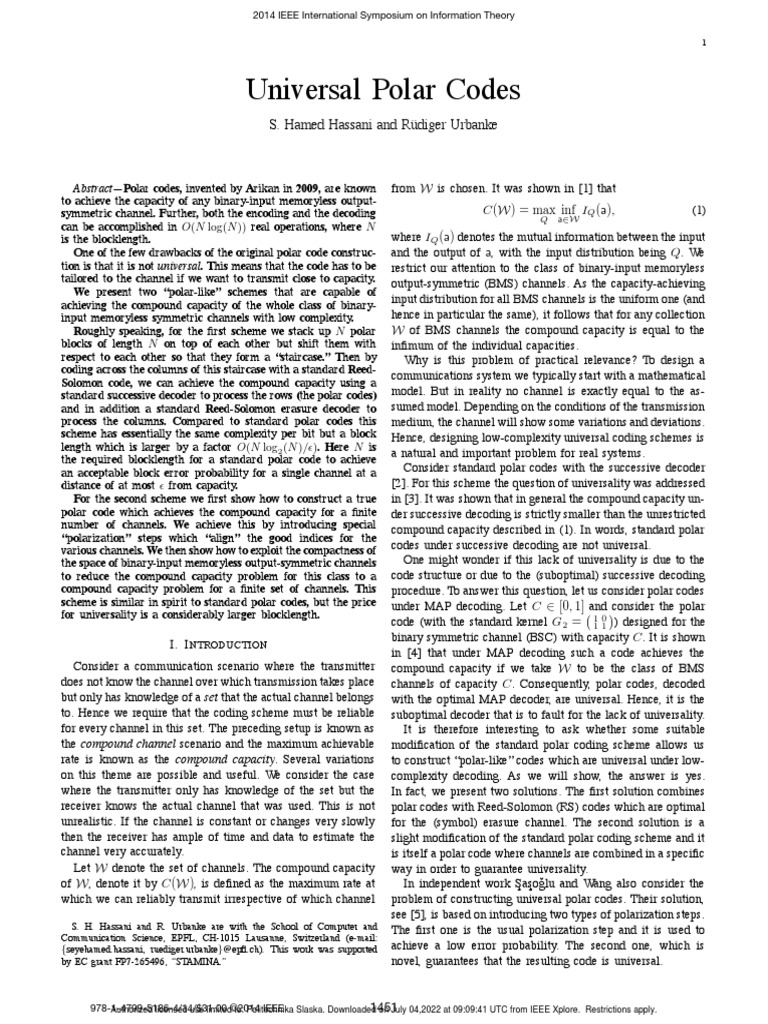 Universal Polar Codes | PDF