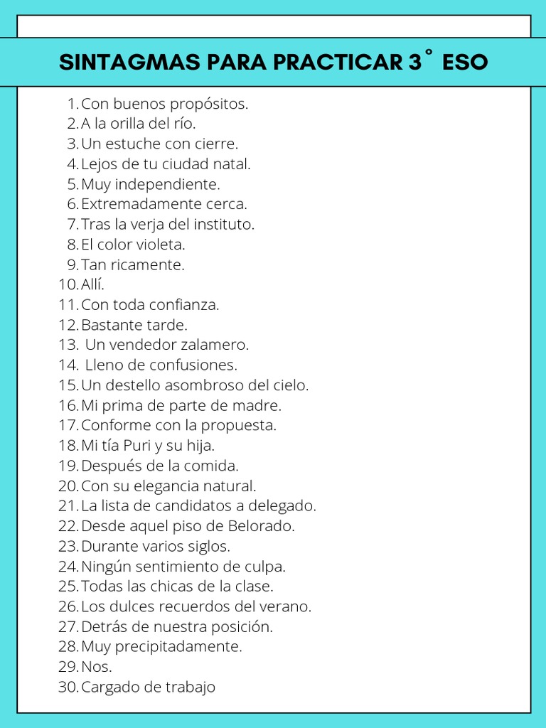 Sintagmas para Practicar 3º Eso | PDF