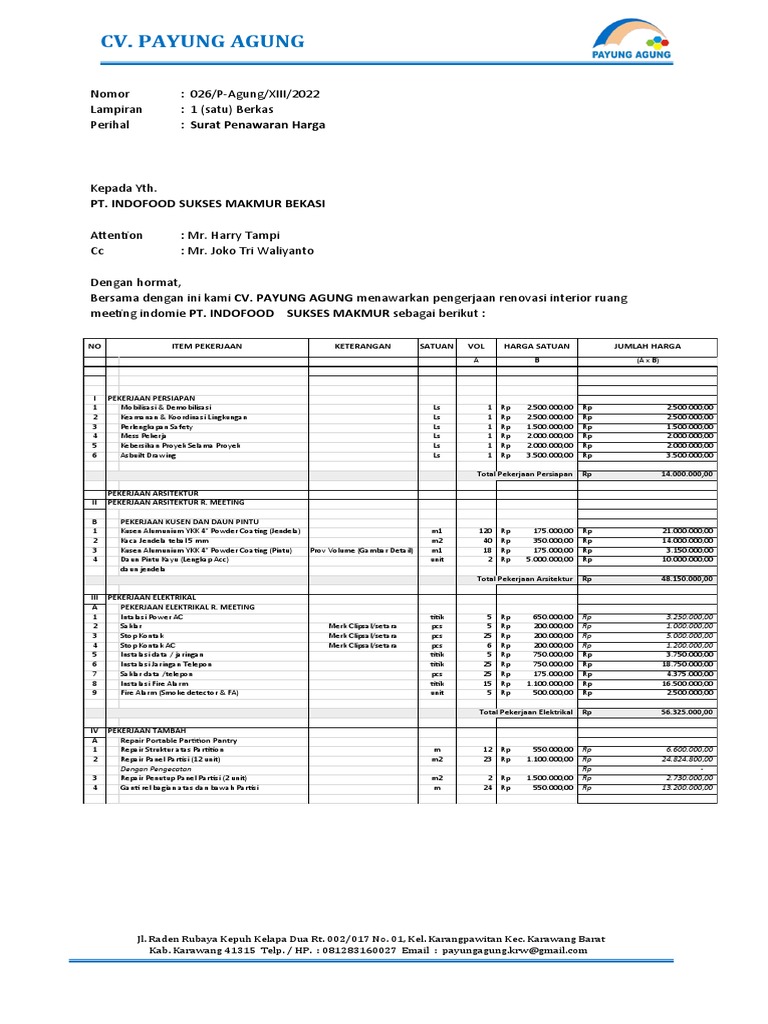 A. Penawaran Harga Interior Ruang Meeting Indofood | PDF