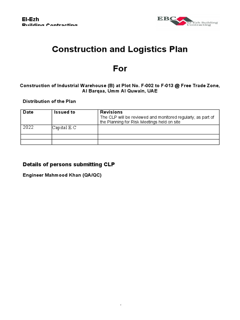 Construction Logistics Plan for Warehouse | PDF | Traffic | Risk