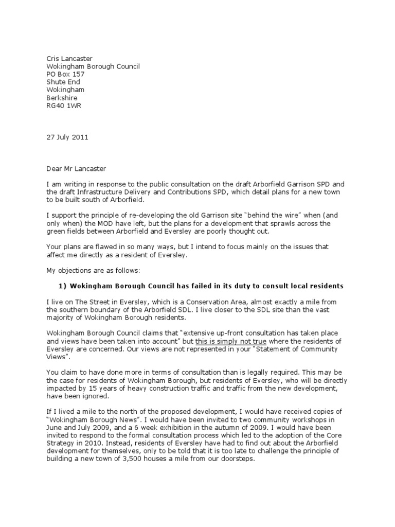 Arborfield Garrison Development Objections | PDF | Traffic | Road