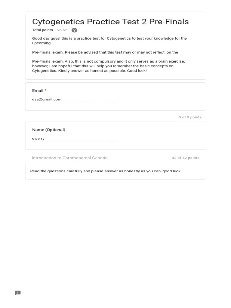 Cytogenetics Practice Test 2 Pre-Finals | PDF | Ploidy | Chromosome