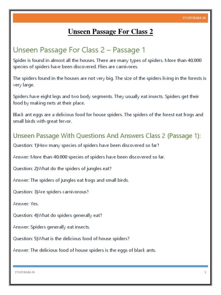 Descriptions of Five Unseen Passages and Associated Comprehension ...