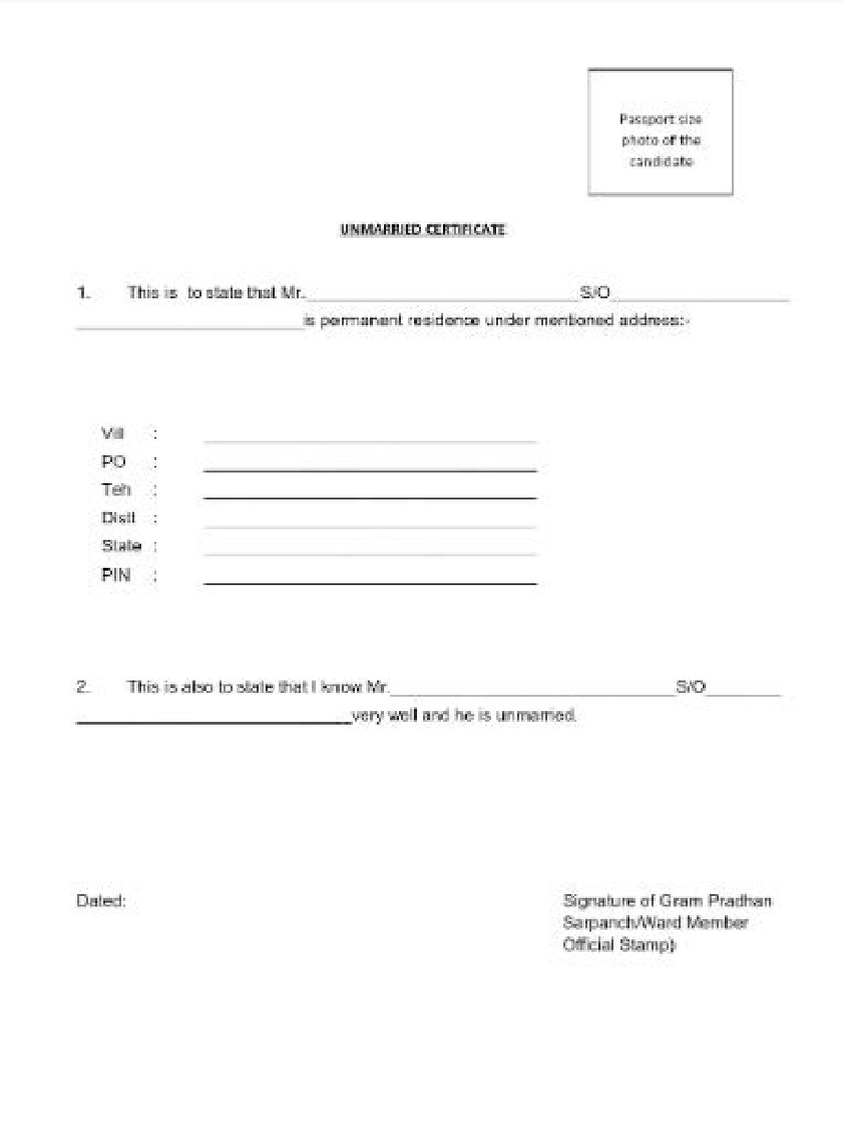 Formate Unmarrid Certificate | PDF