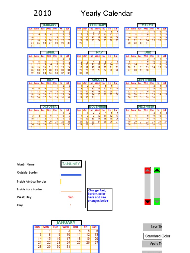 2010 Yearly Calendar: January February March | PDF | Green | Qualia