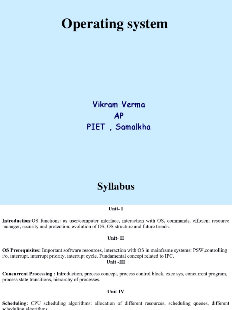 Operating System: Vikram Verma AP PIET, Samalkha | PDF | Computer ...
