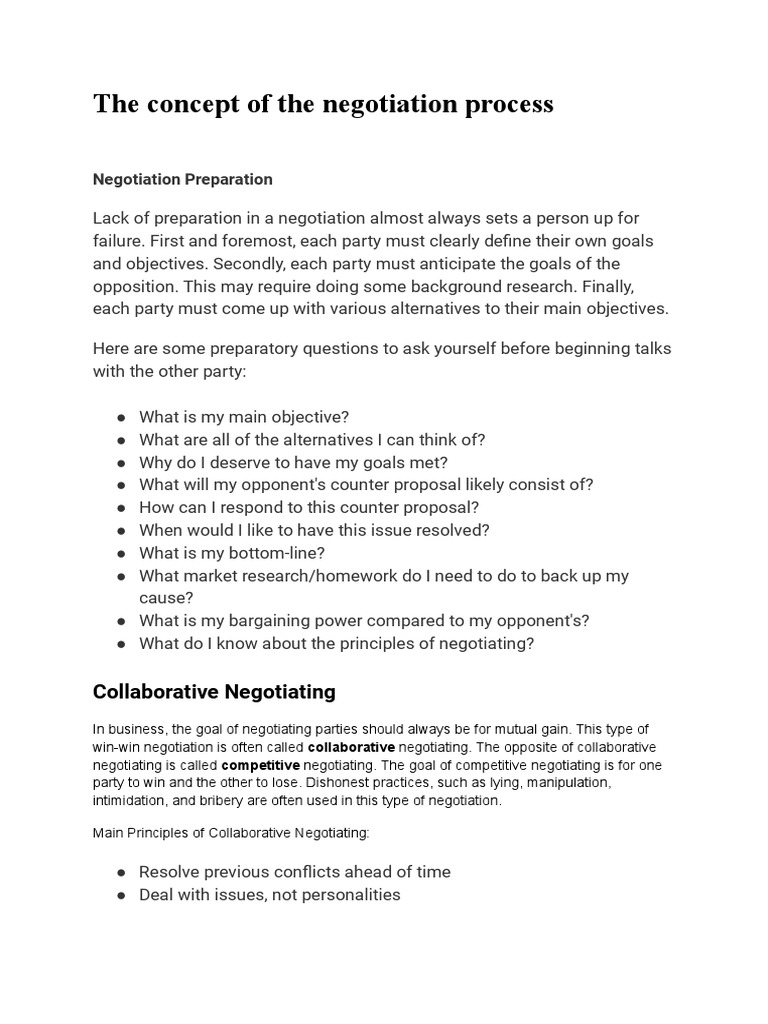 Preparation For Negotiations | PDF