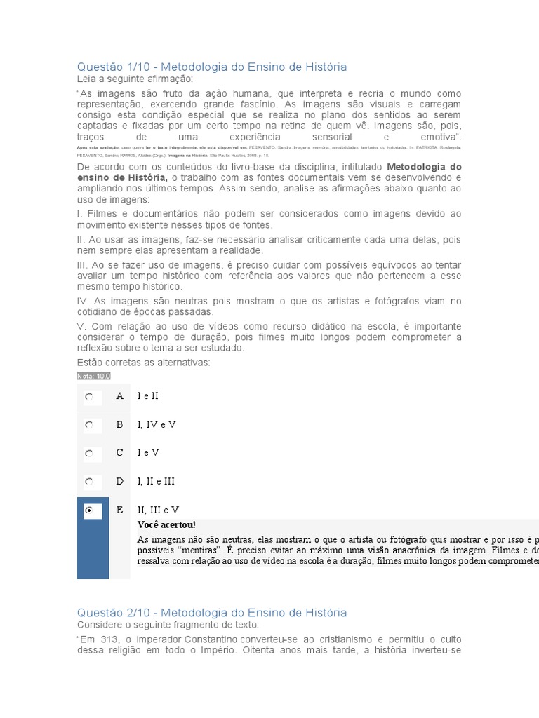 Prova Historia UNINTER | PDF | Sociologia | Aprendizado